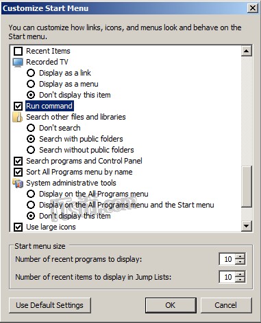 Add Run Command to Windows 7 Start Menu