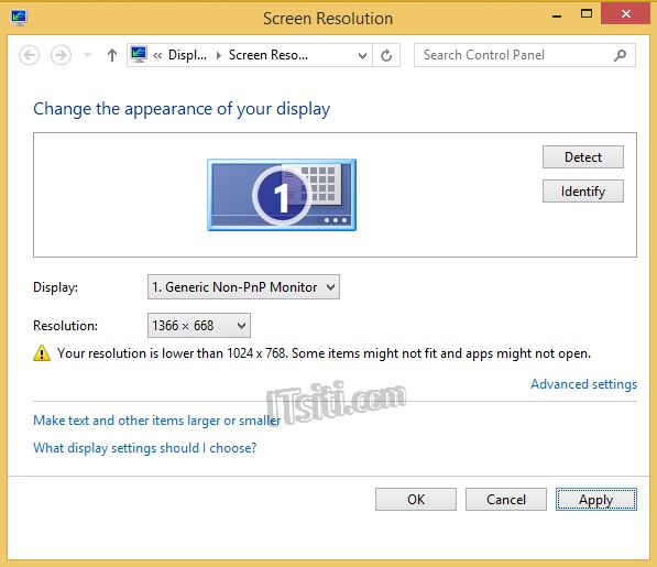 Windows 8: This app cannot open - The screen resolution is too low