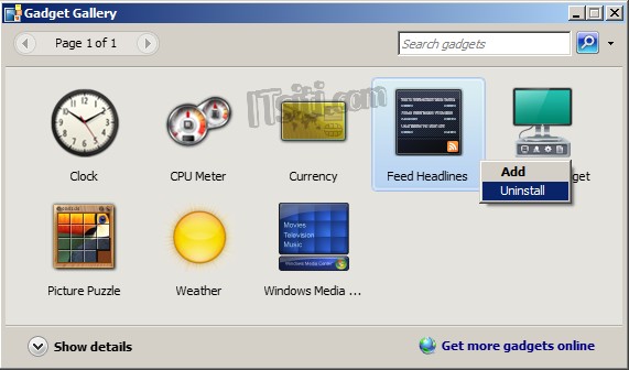 Uninstall / Remove Gadget from Gadget Gallery (Windows 7)